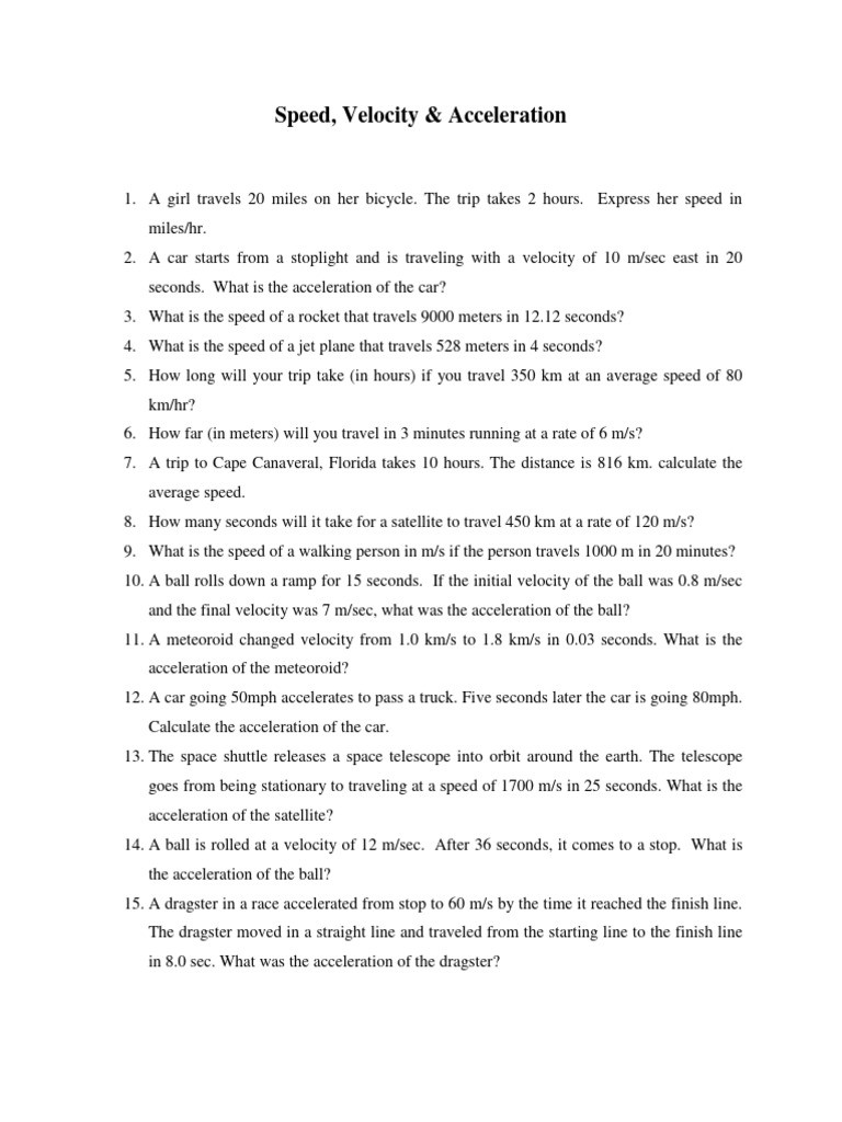 Speed Velocity Acceleration | PDF | Travel | Science & Mathematics