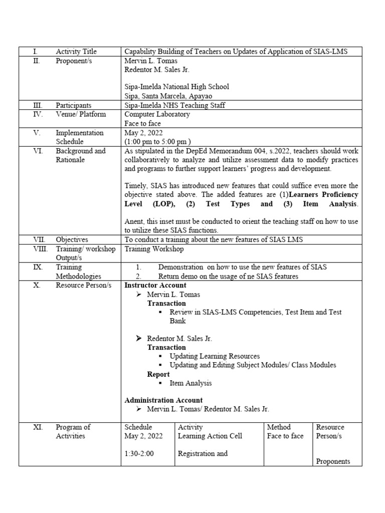 SIAS-LMS Training for Teachers | PDF | Cognitive Science | Behavior Modification