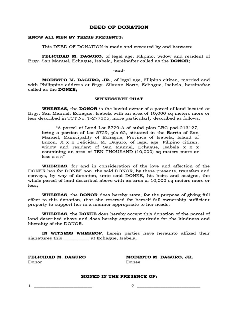 Deed of Donation | PDF | Natural Resources Law | Civil Law (Common Law)