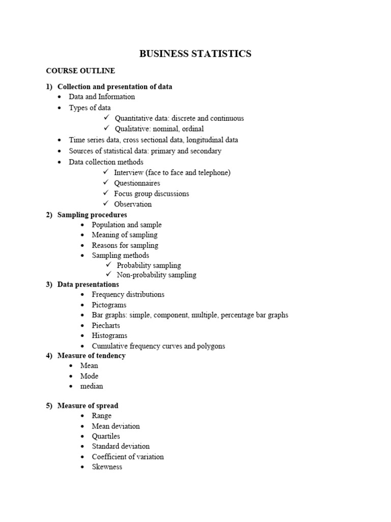 BUSINESS STATISTICS - Course Outline | PDF