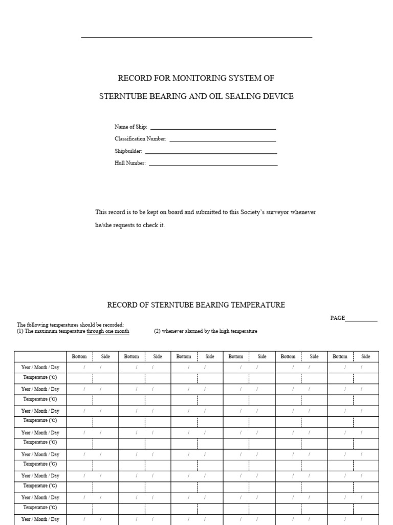 Sterntube Bearing Temperature Record | PDF | Ships | Shipping