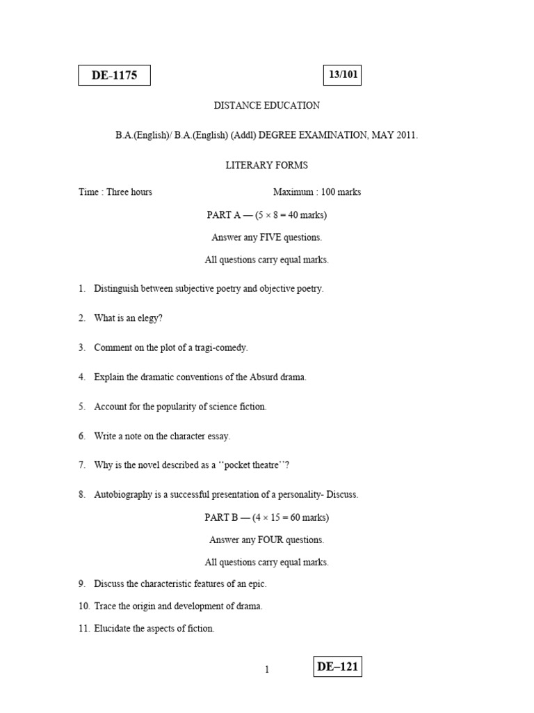 BA English Literature Exam Guide | PDF | Poetry | English Literature