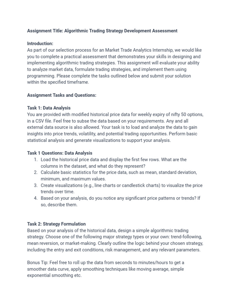Algorithmic Trading Internship Assessment | PDF | Algorithmic Trading ...