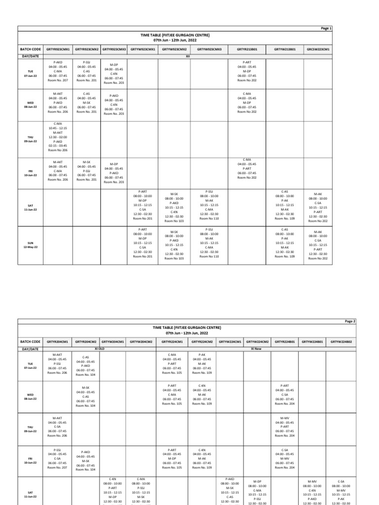 Time Table 07.06.2022 - 12.06.2022 | PDF