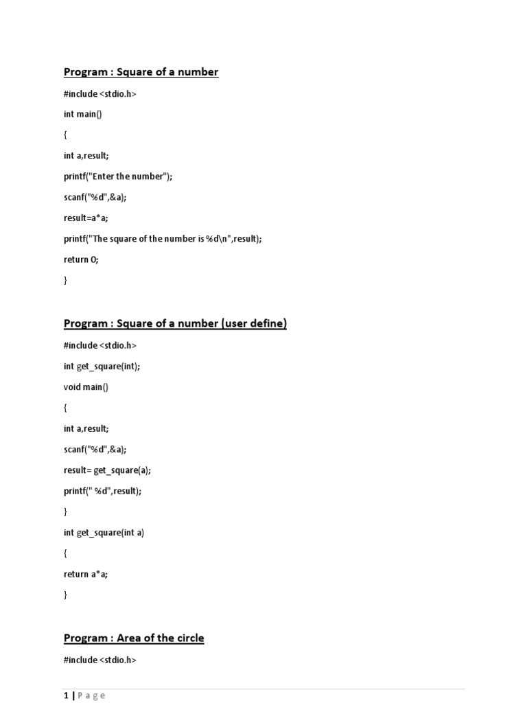 Program: Square of A Number | PDF | Computer Libraries | Computer Standards