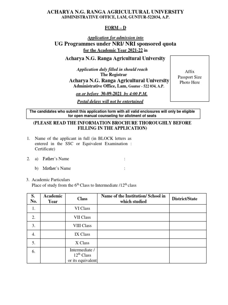 2021-22 - NRI Application With Brocure | PDF | University And College ...