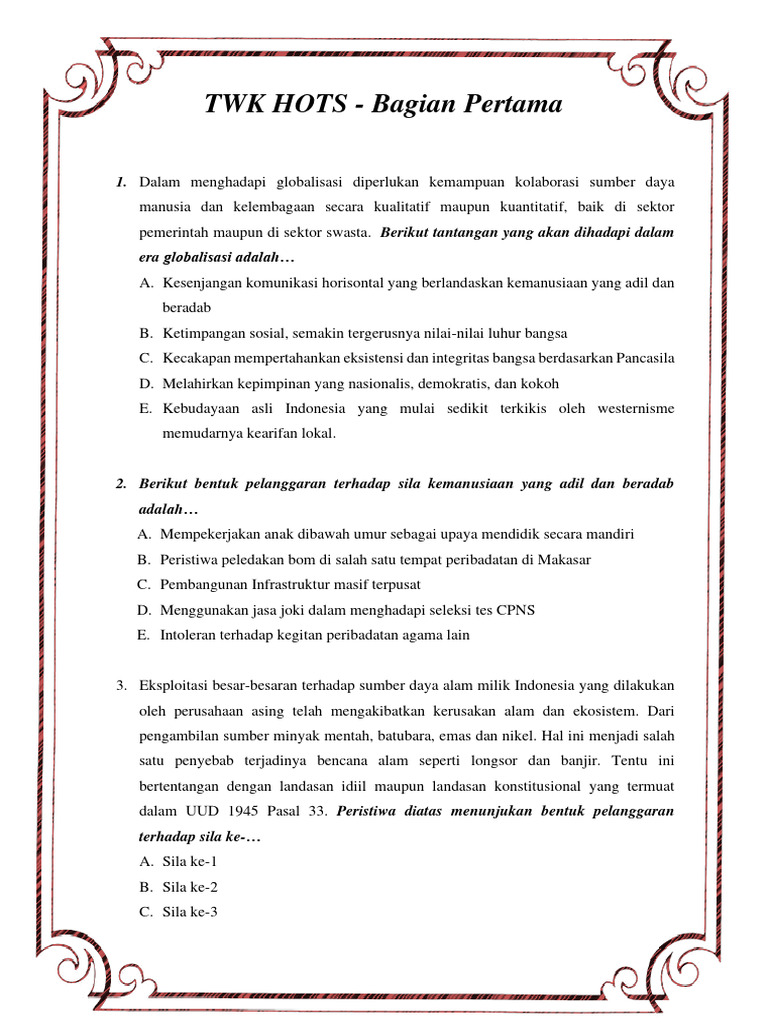 TWK HOTS 1 A - Unlocked | PDF | Perjalanan