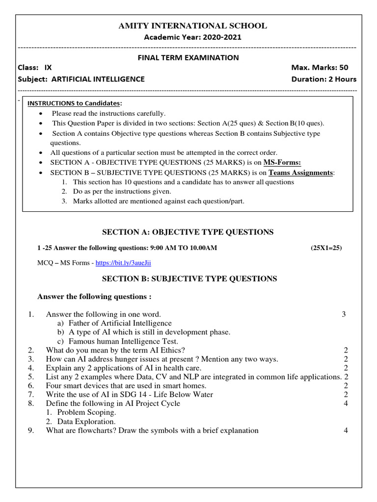 Class Ix Final Term Ai 2020-2021 | PDF | Artificial Intelligence ...