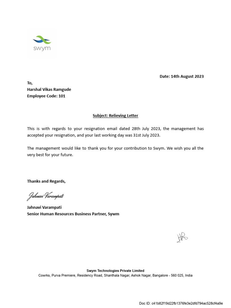 Exit_Letters_-_Harshal_Vikas_Ramgude | PDF | Computing