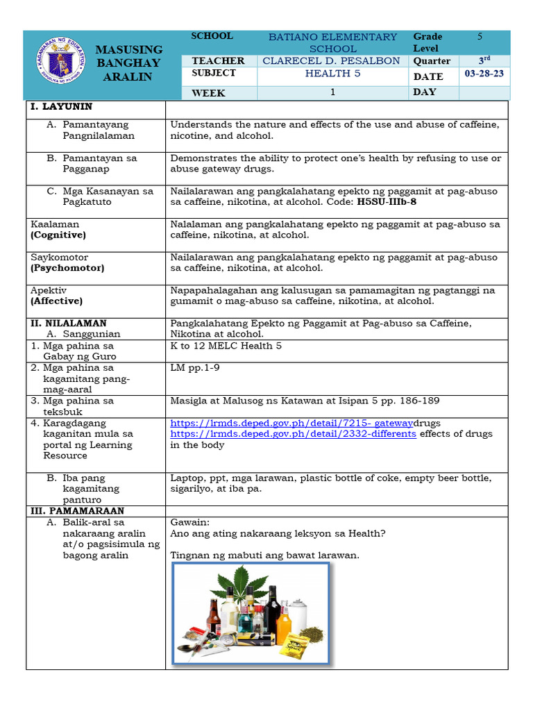 Lesson Plan in Health 5 | PDF