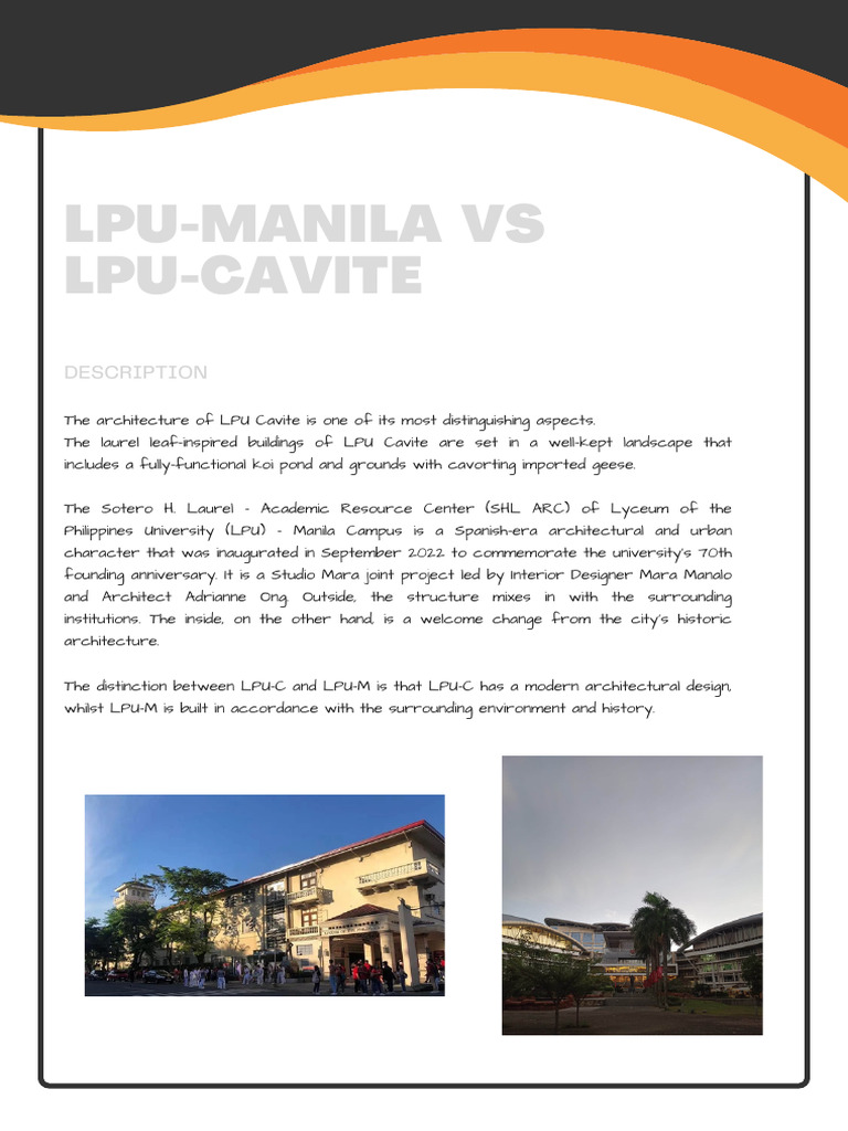LPU Manila vs Cavite Architecture Comparison | PDF