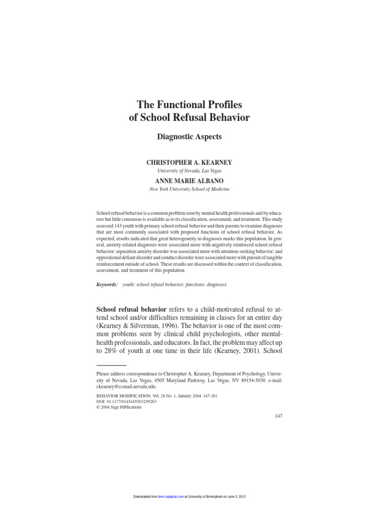 Functional Profiles of School Refusal | PDF | Mental Disorder | Anxiety ...