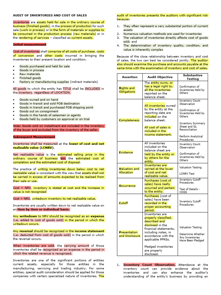 4.1 Audit of Inventories and Cost of Sales | PDF | Inventory | Cost Of ...