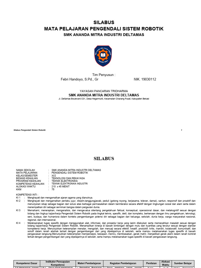 Silabus Pengendali Sistem Robotik Xi Genap 1 | PDF