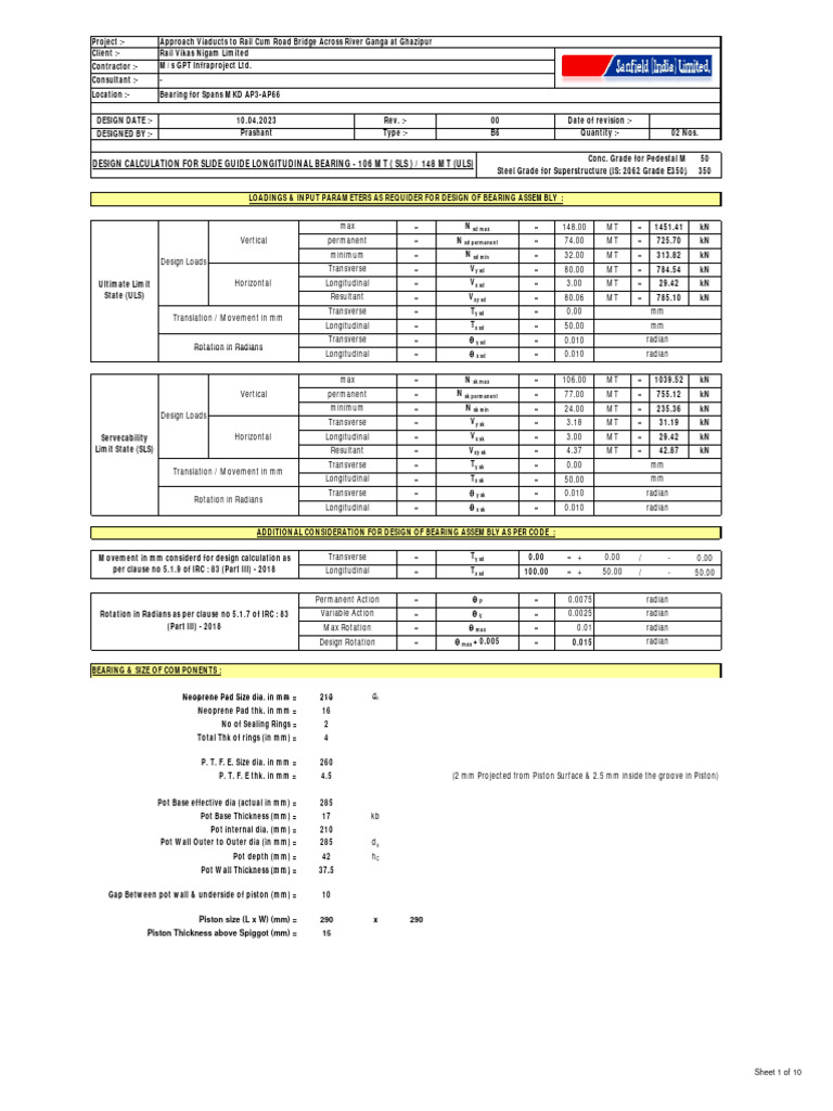 Longitudinal Bearing Design Calculation | PDF | Bending | Piston