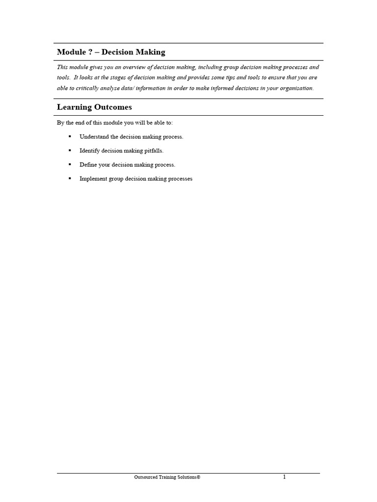 Facilitator Guide - Decision Making | PDF | Decision Making | Risk