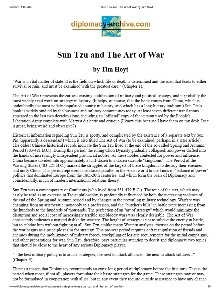 Sun Tzu and The Art of War by Tim Hoyt | PDF | The Art Of War | Deception