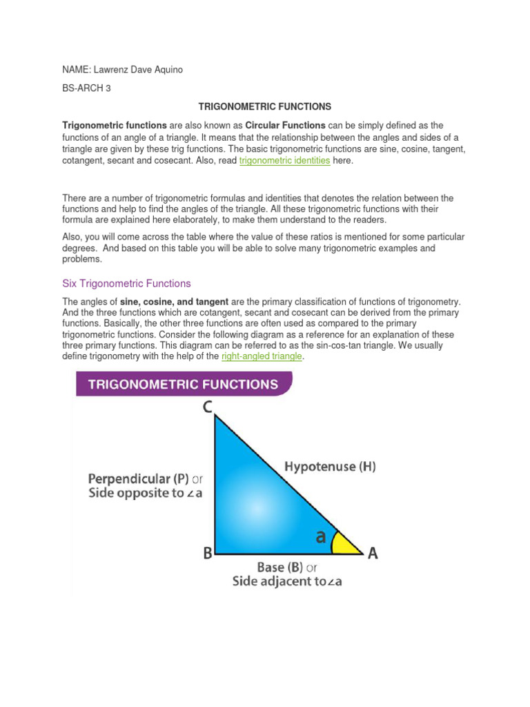 q391 Assignment Lawrenzaquino | PDF | Trigonometric Functions | Trigonometry