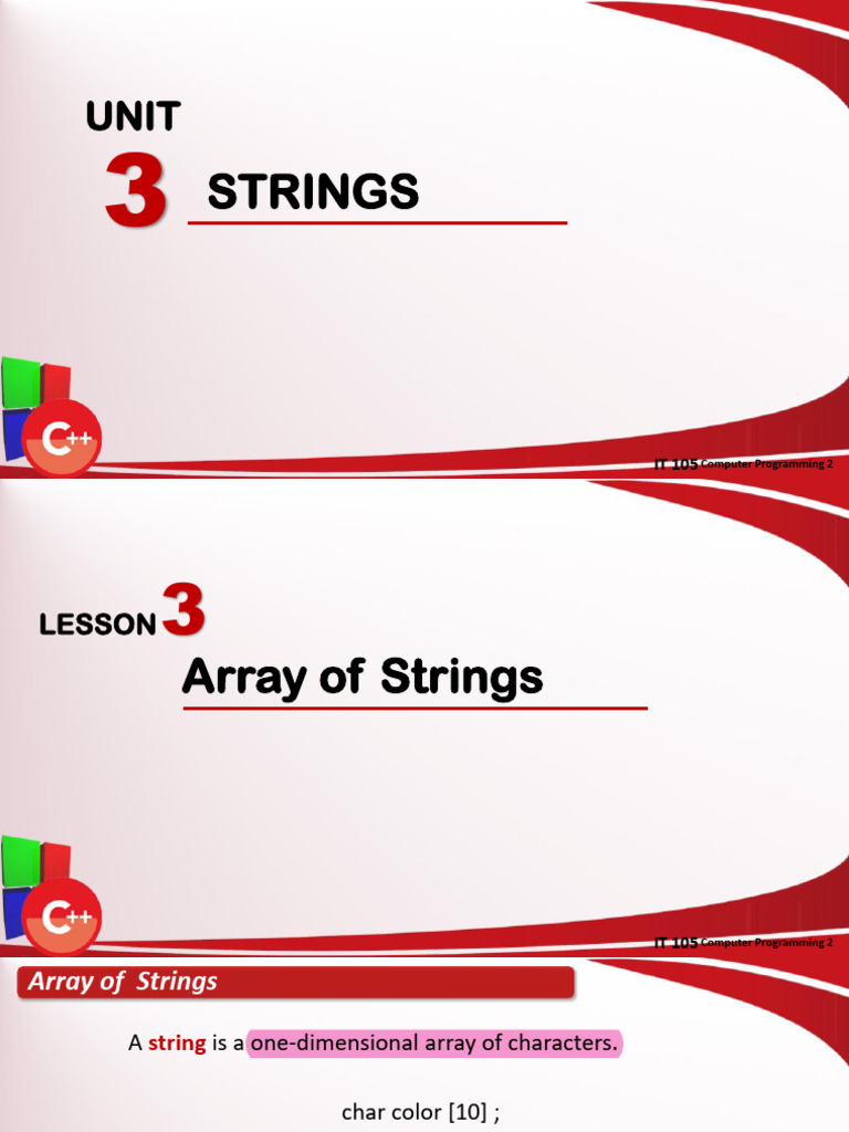 Lesson3 Array Of Strings Pdf String Computer Science Computer Programming 