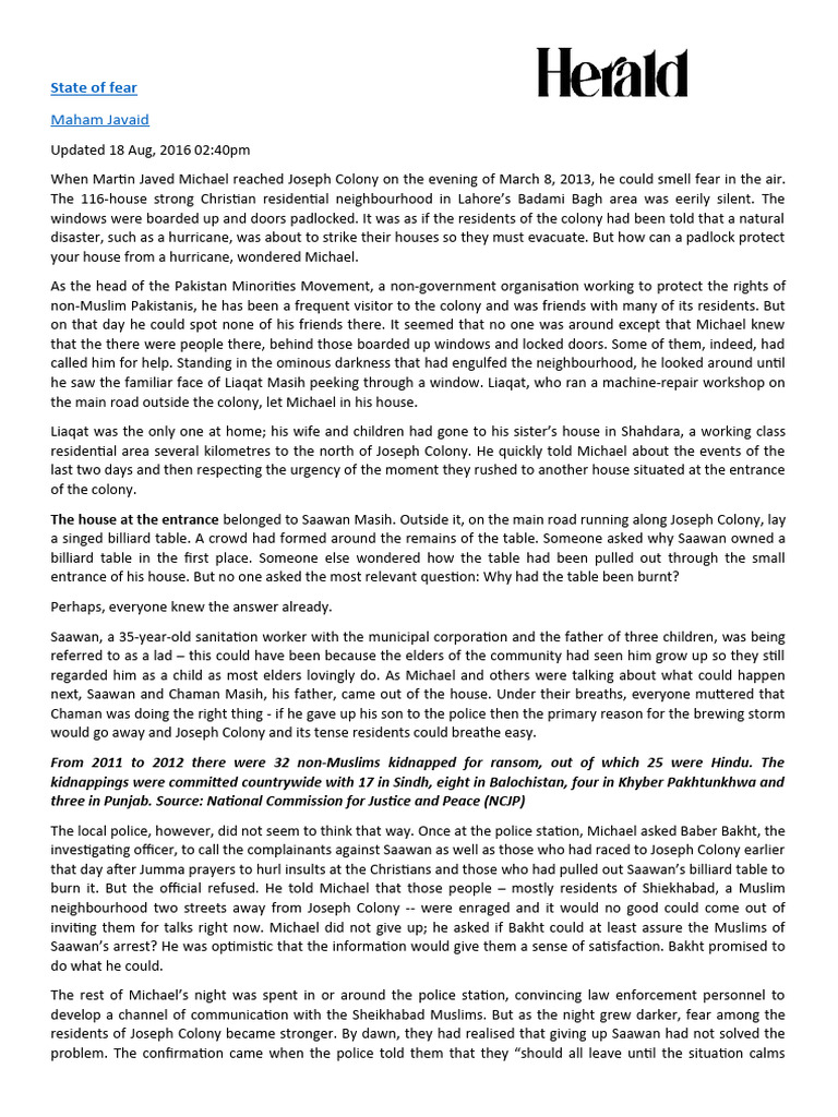 State of Fear - Maham Javaid | PDF