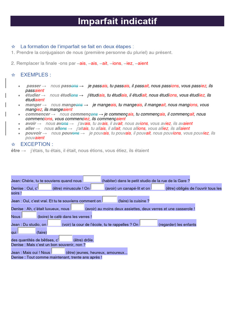 Formation de l'imparfait indicatif | PDF