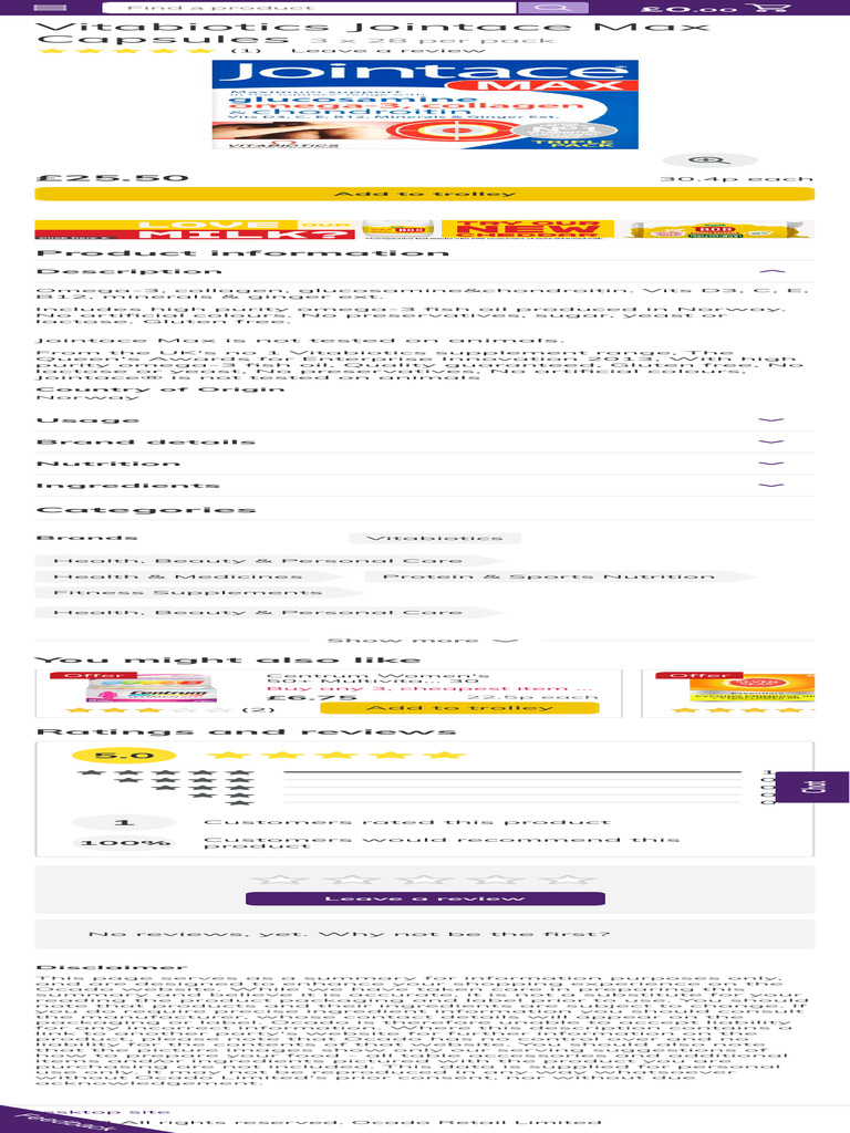 Vitabiotics Jointace Max Capsules Ocado | PDF | Dietary Supplements | Fish Oil