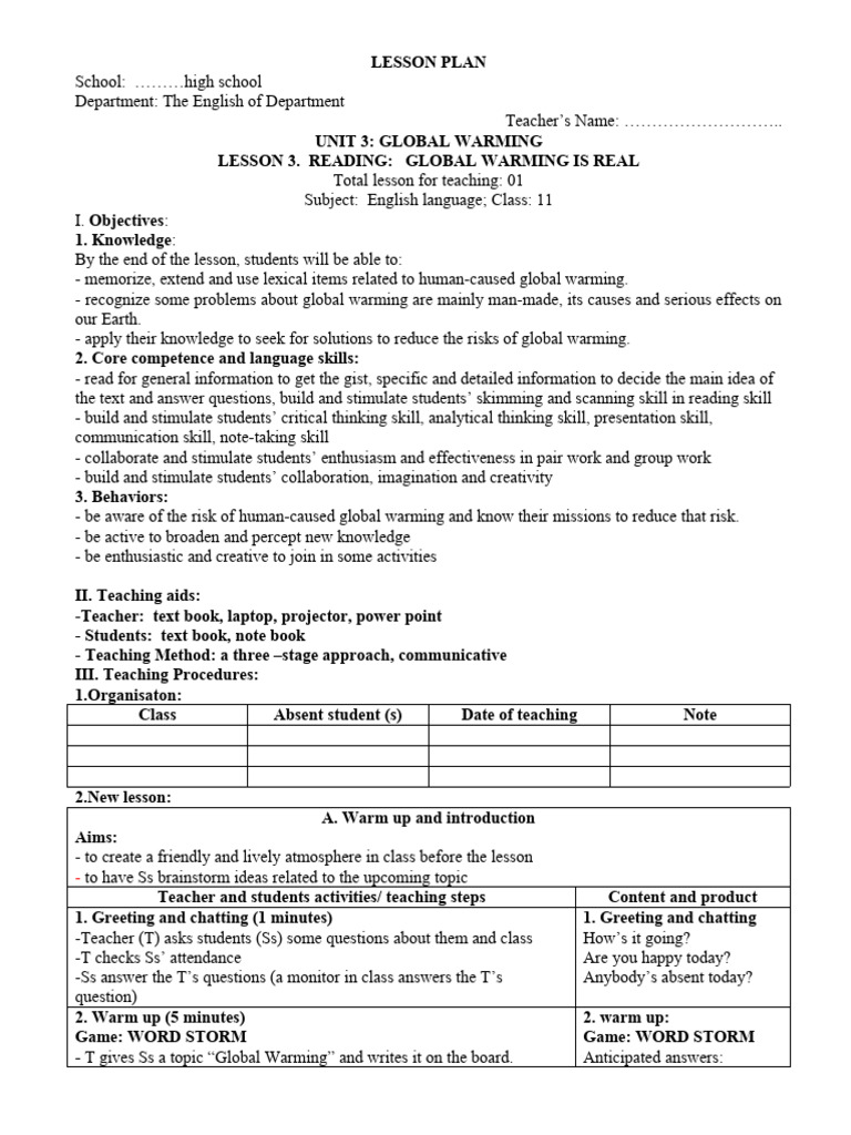 Global Warming Lesson Plan | PDF | Greenhouse Effect | Carbon Dioxide