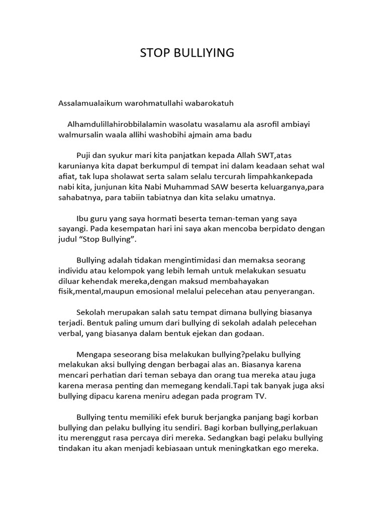 Pidato Persuasif Tema Stop Bulliying | PDF