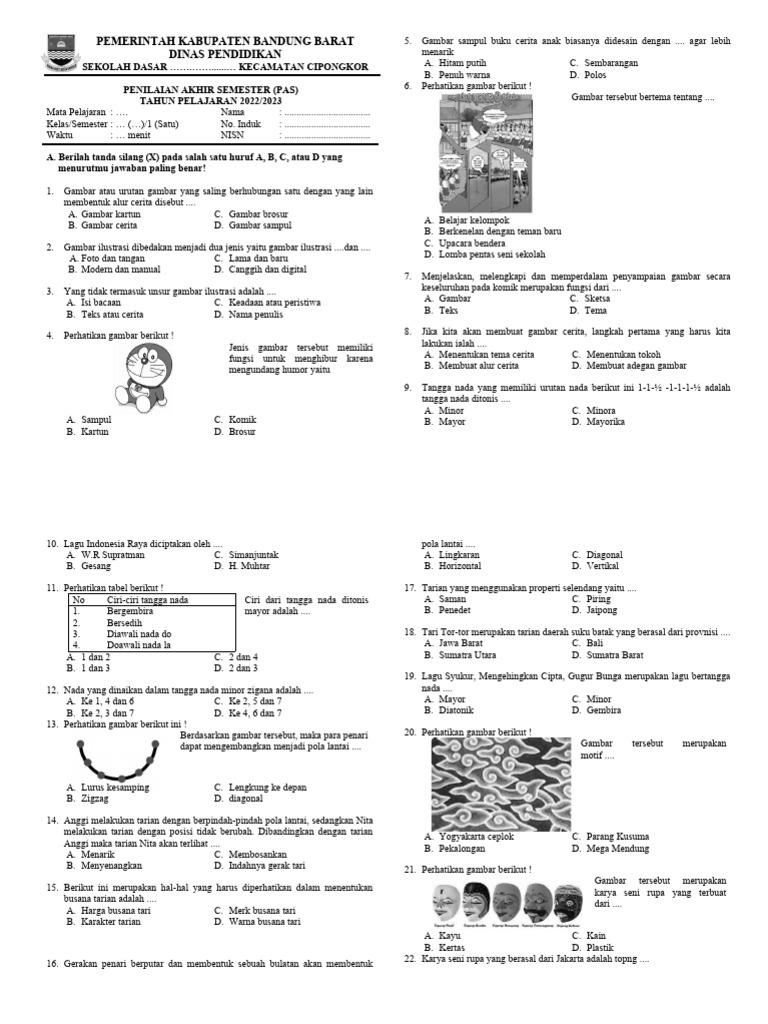 Master Soal Versi Kecamatan Kelas 4-5-6-1 | PDF
