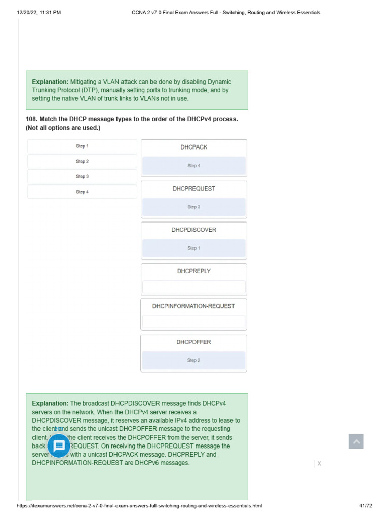 CCNA 2 v7.0 Final Exam Answers-41-60 | Download Free PDF | Network Switch | I Pv6