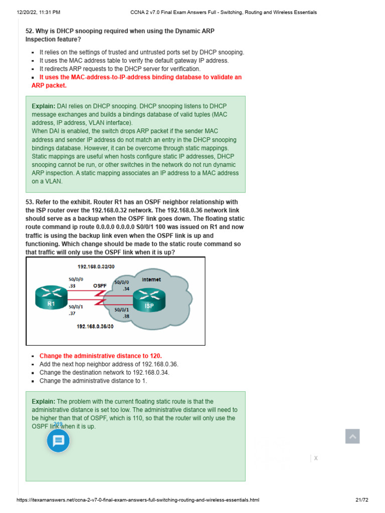 CCNA 2 v7.0 Final Exam Answers-21-40 | PDF | Ip Address | I Pv6