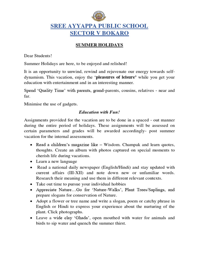 Summer Holiday Message for Students | PDF | Wellness