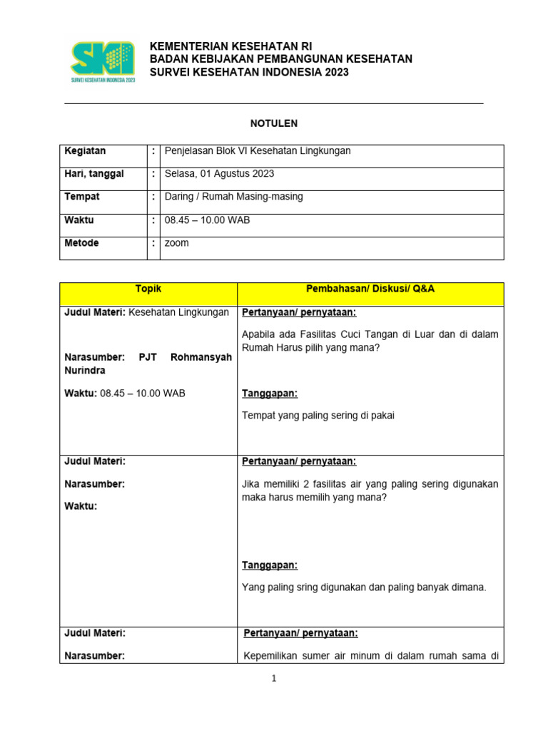 Format Notula - Docx KESLING DINDA | PDF