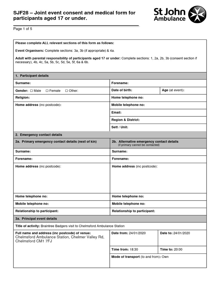 SJF28 - Joint Event Medical and Consent Form-1 | PDF | Informed Consent ...