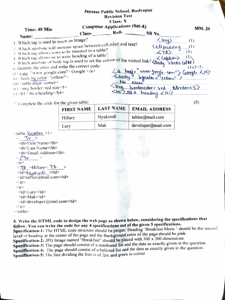 HTML Revision Test and Code Examples | PDF | Web Development | Computer ...