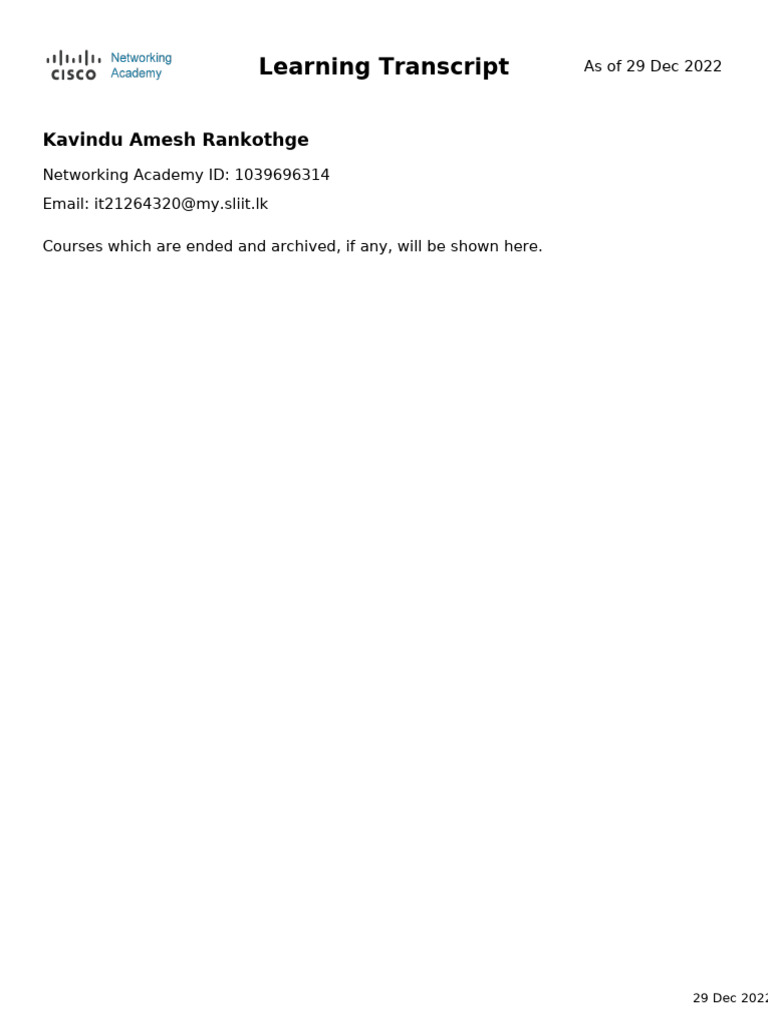 NetAcad Learning Transcript | PDF