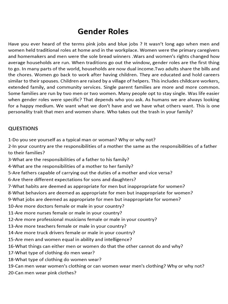Gender Roles-2 | PDF | Gender Role | Family