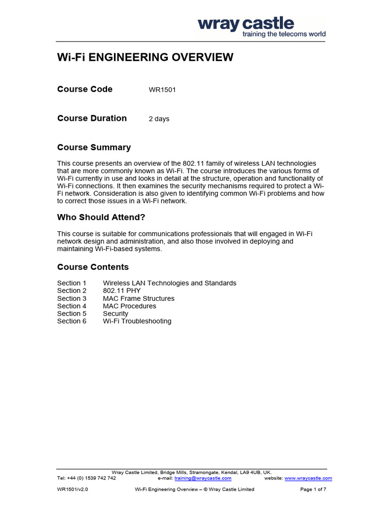Wi Fi Engineering Overview WR1501 DCD v2.0 | PDF | Ieee 802.11 | Wi Fi
