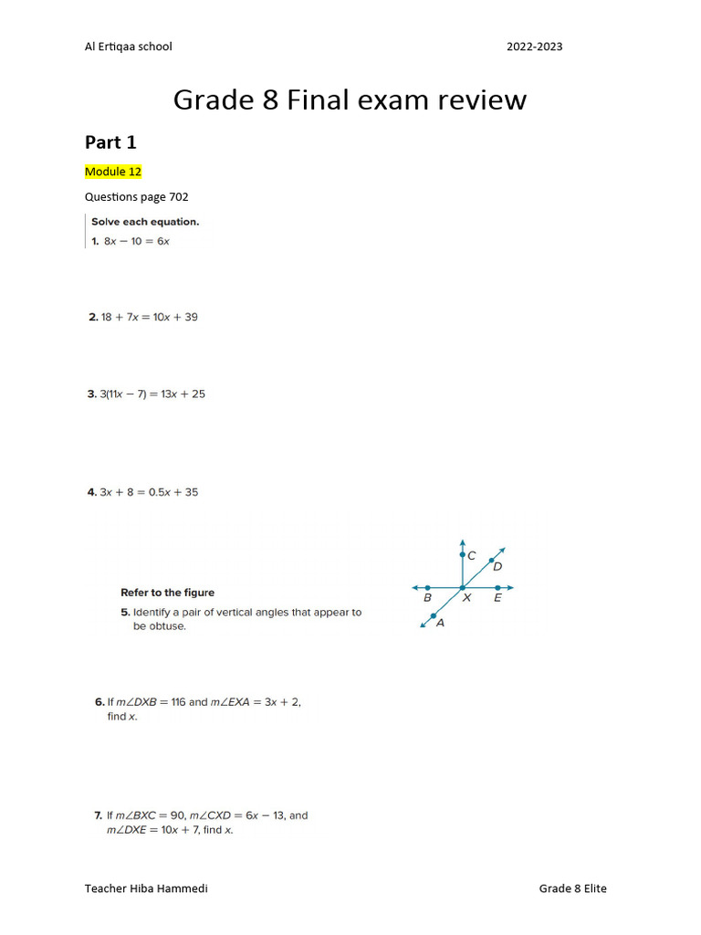 Grade 8 Final Exam Review Questions | PDF