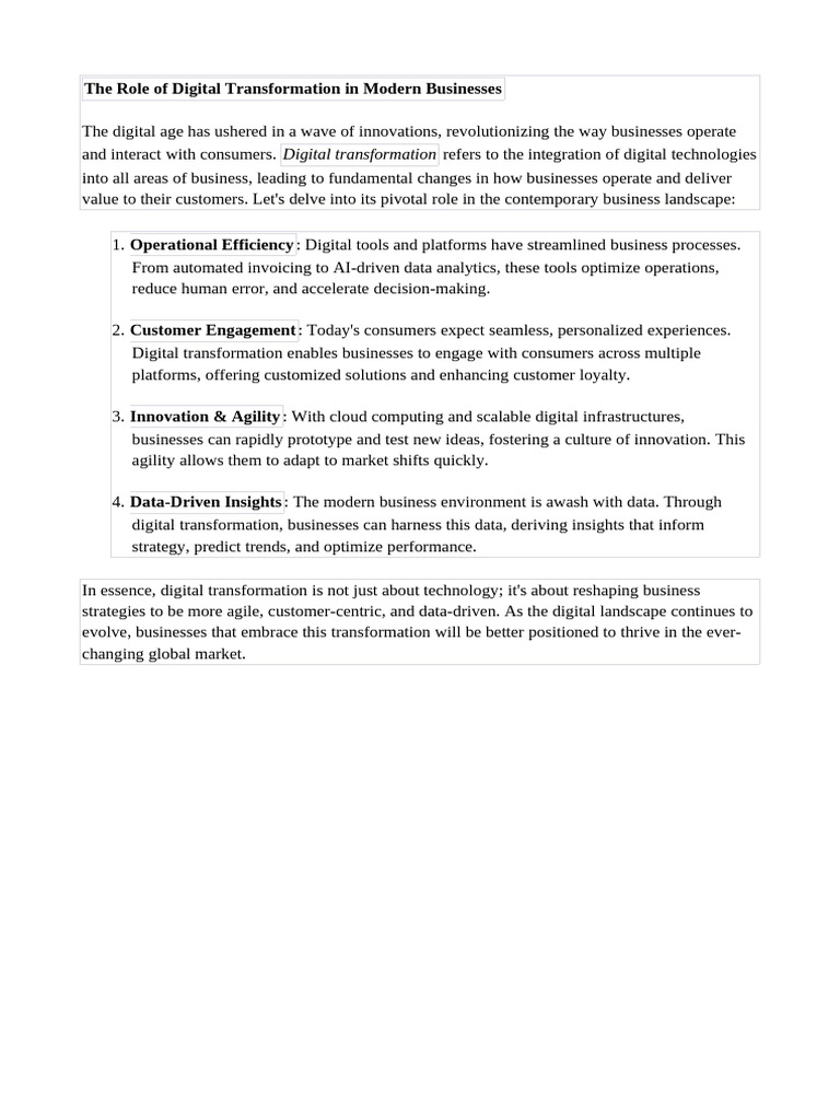 The Role of Digital Transformation in Modern Businesses | PDF