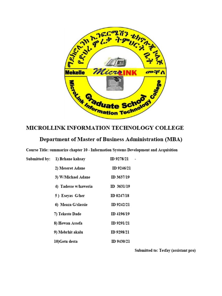 Microllink Information Technology College Department of Master of Business Administration (MBA ...