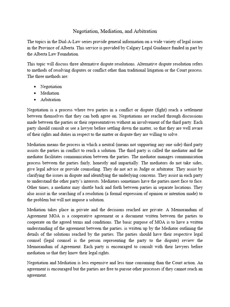 Negotiation, Mediation, and Arbitration | PDF | Mediation | Arbitration