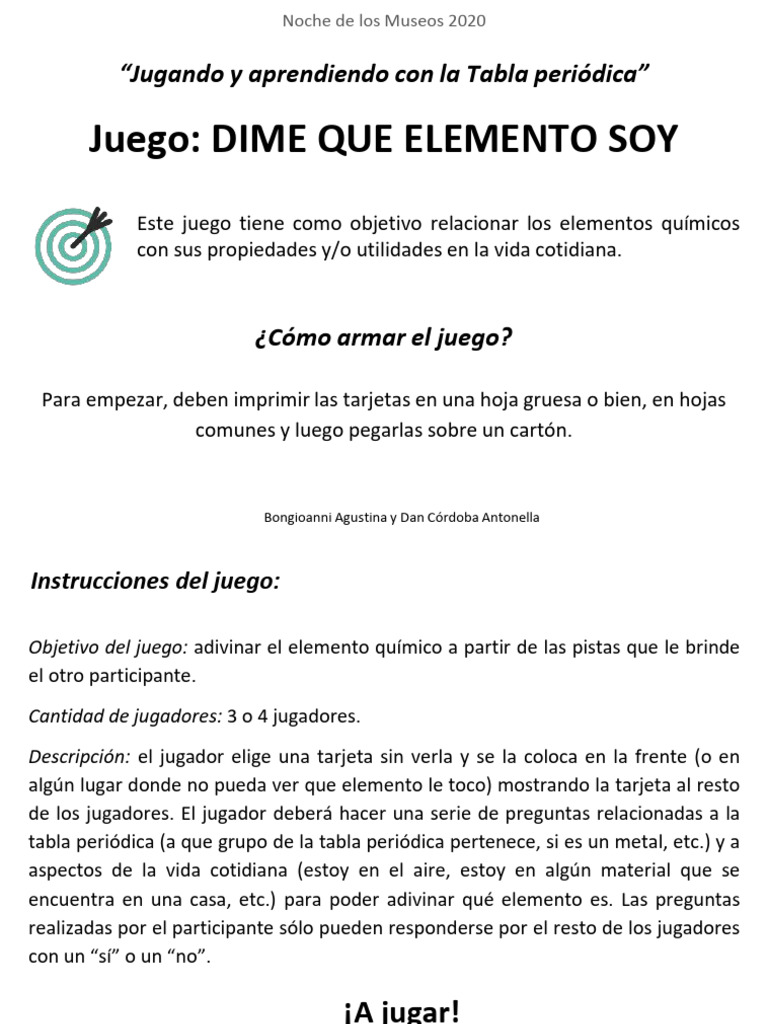 Dime Que Elemento Soy - Jugando y Aprendiendo Con La Tabla Periodica ...