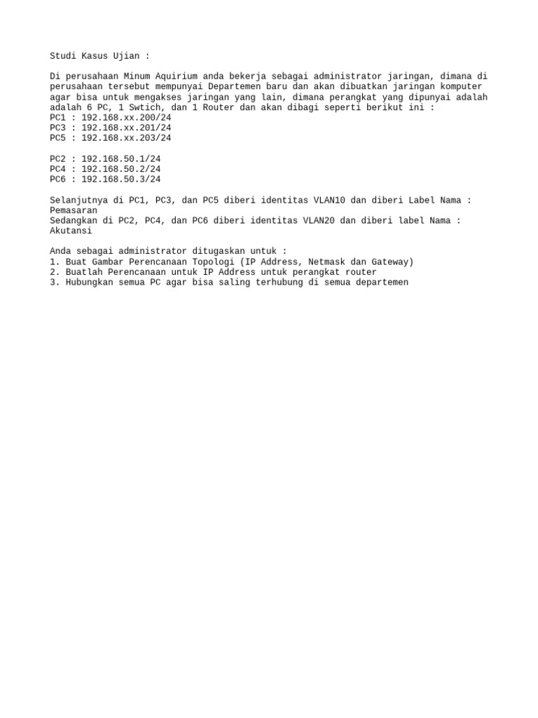 Studi Kasus Ujian VLAN | PDF