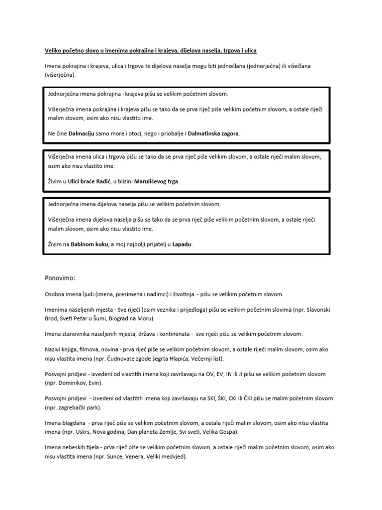 Veliko Početno Slovo u Imenima Pokrajina i Krajeva | PDF Veliko Početno Slovo u Imenima Pokrajina i Krajeva | PDF