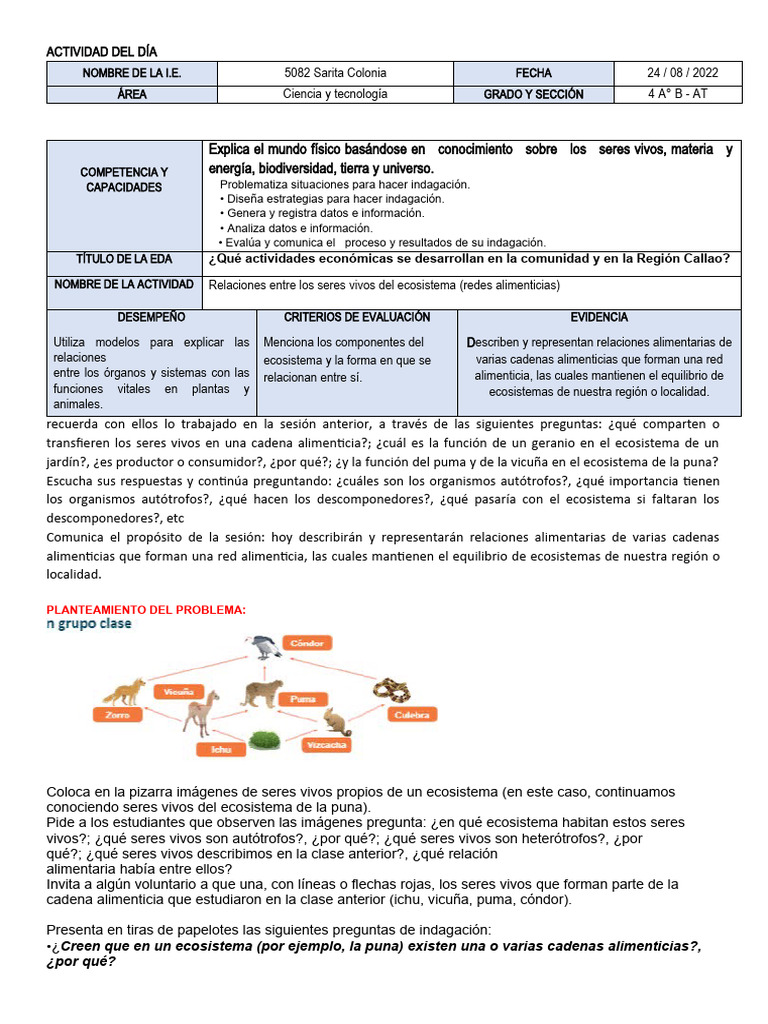 Actividad Del Día Ciencia | PDF | Red alimentaria | Ecosistema