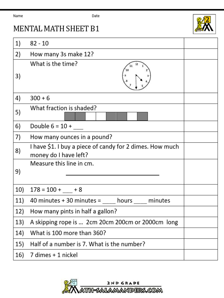 Mental Math Practice Sheet B1 | PDF | Teaching Methods & Materials
