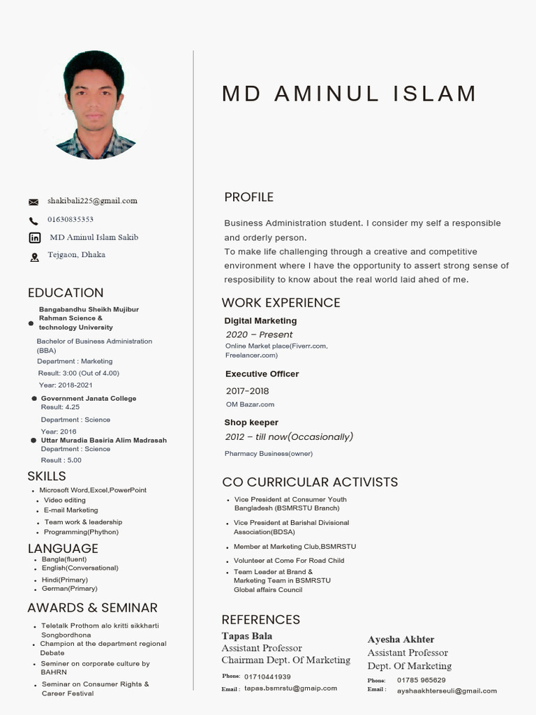 MD AMINUL ISLAM SAKIB Final CV Sakib CV Resume | PDF | Bangladesh