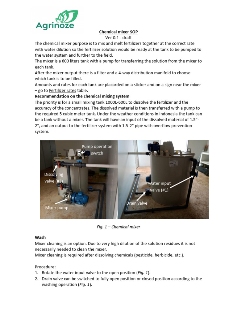 Chemical Mixer SOP for Fertilizers | PDF | Fertilizer | Pump