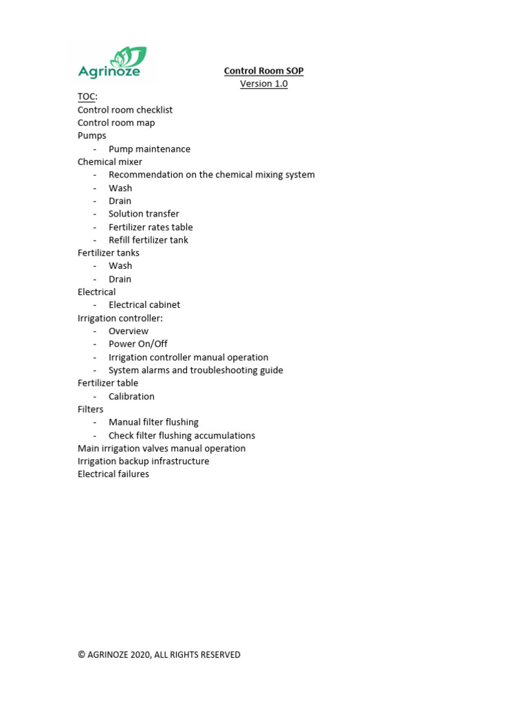 Control Room SOP v1.0 | Download Free PDF | Pump | Valve